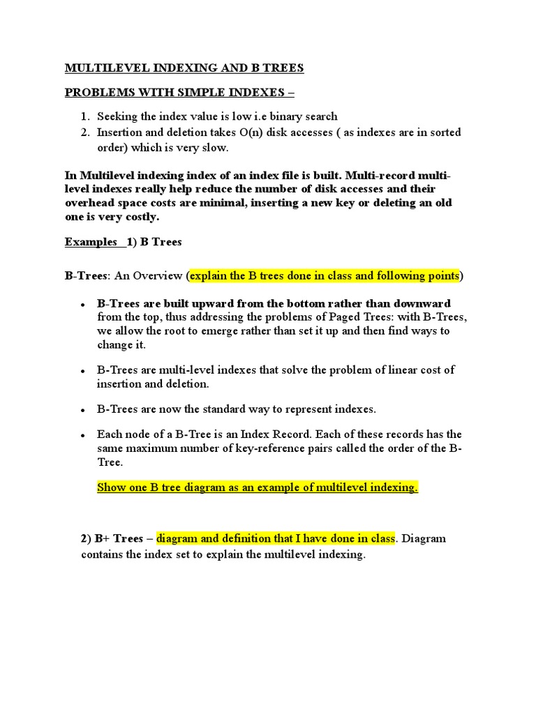 Multilevel Indexing and B Trees | PDF