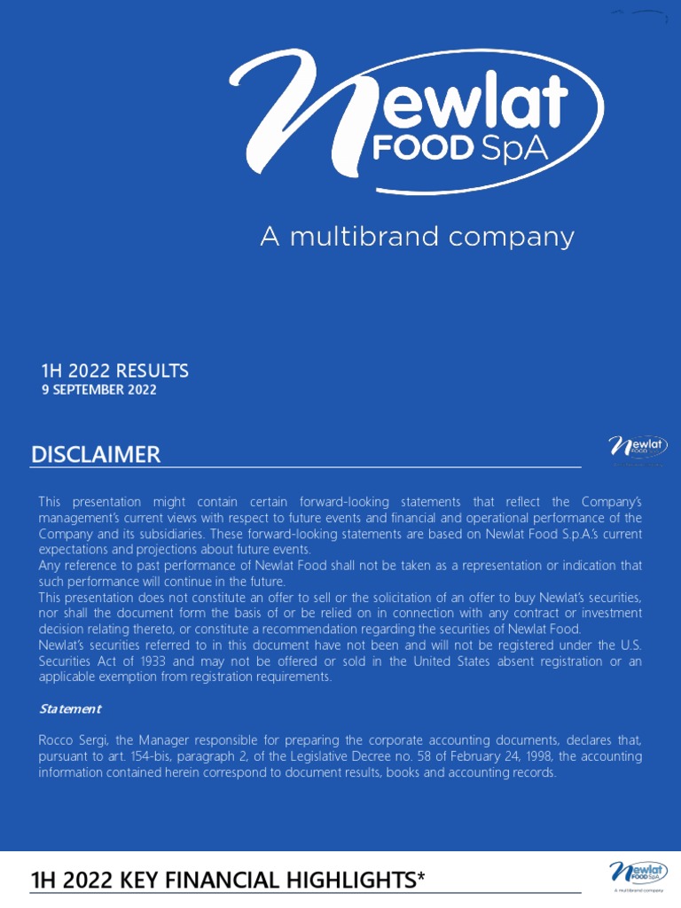 1H 2022-Newlat-Food-Presentation-final | PDF | Equity (Finance) | Trade