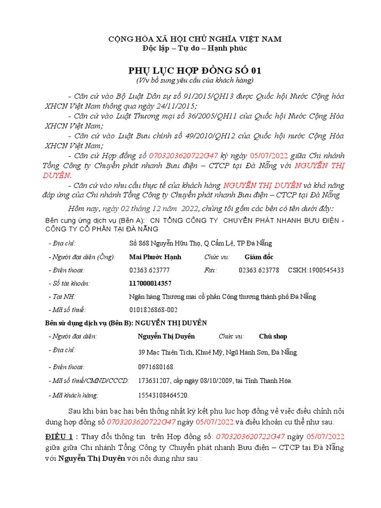 Phu Luc Hop Dong (Loan Thi) | PDF