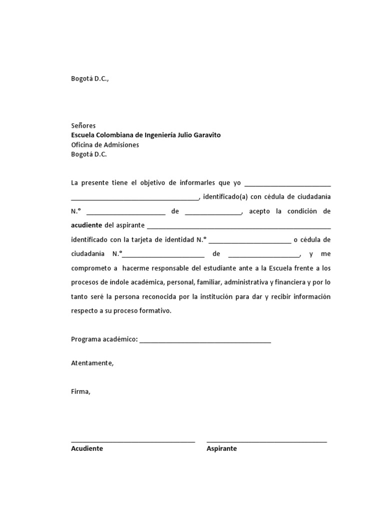 Formato Carta Acudiente 002 | PDF