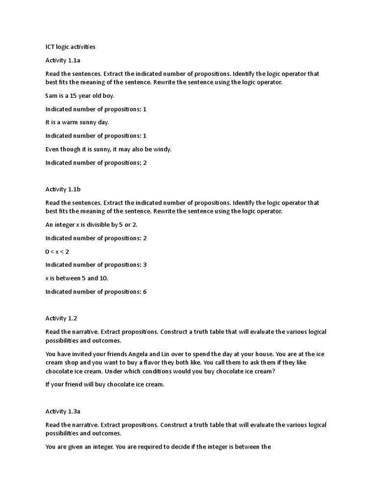 ICT Logic Activities | PDF | Logic | Proposition ICT Logic Activities | PDF | Logic | Proposition