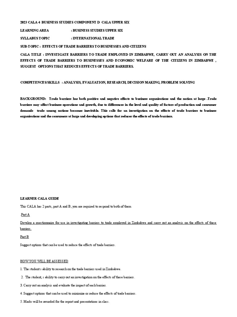 2023 Cala 4 Business Studies Component D | PDF | Learning | Cognition