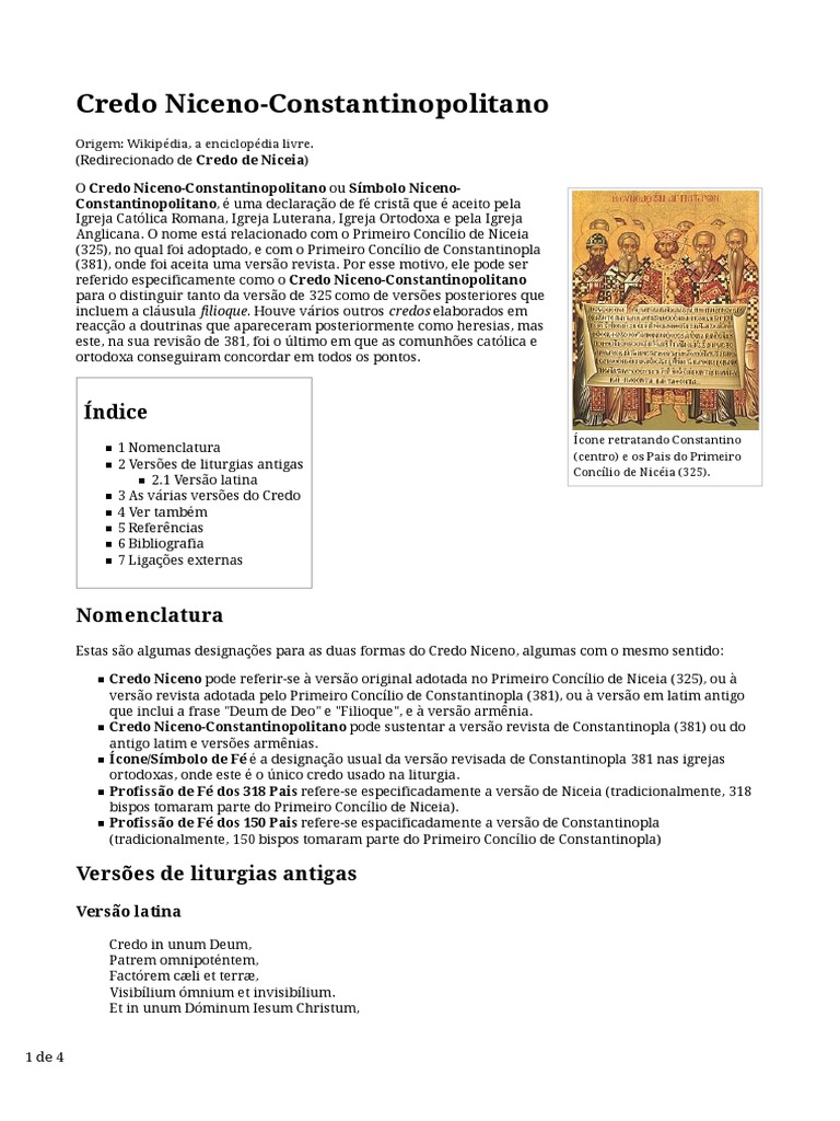 Credo Niceno-Constantinopolitano | PDF | Cristianismo antigo ...