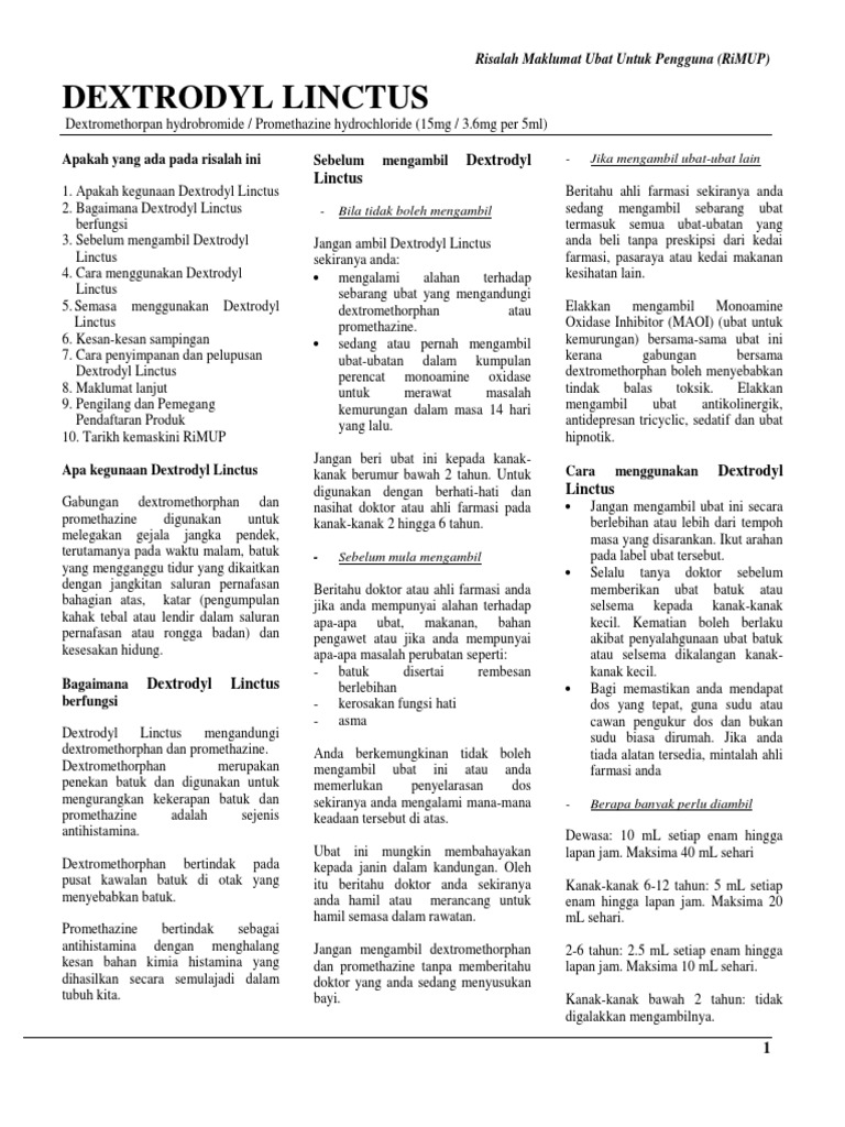 Dextrodyl Linctus Dextromethorpan Hydrobromide Promethazine ...