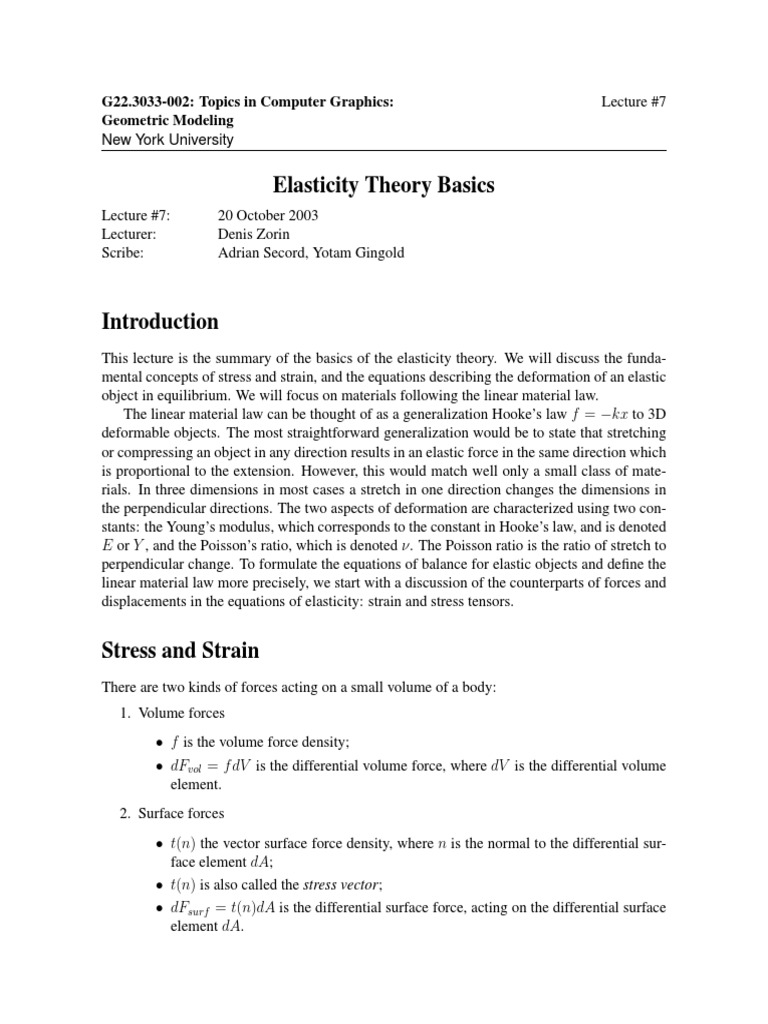 Elasticity Theory Basis | PDF | Elasticity (Physics) | Stress (Mechanics)