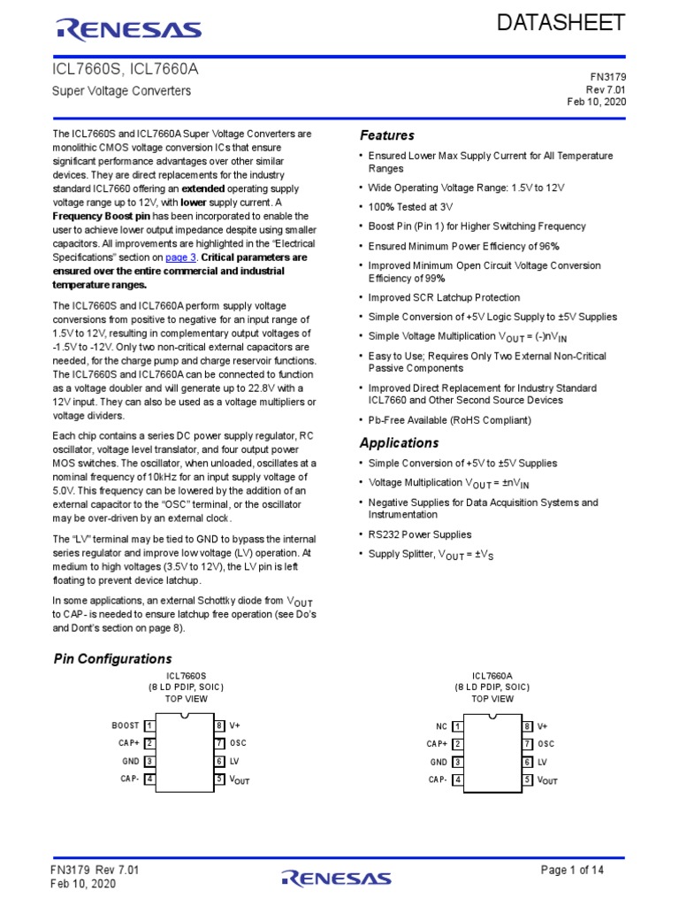ICL7660S/A Super Voltage Converter Datasheet | PDF | Capacitor ...