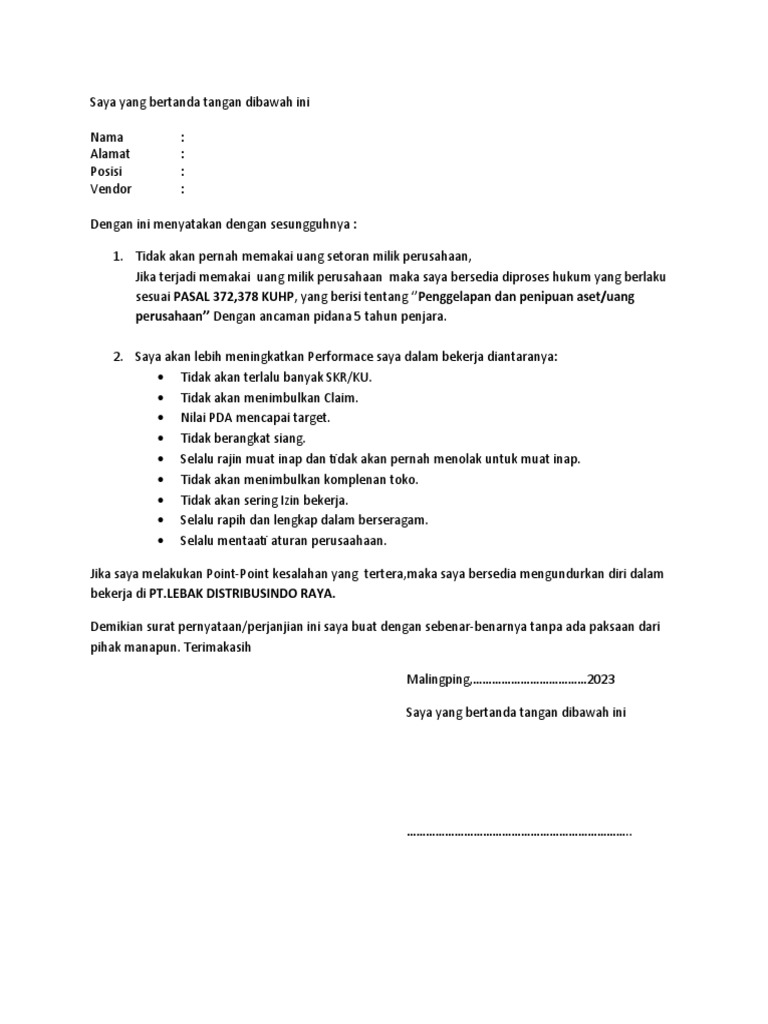 Saya Yang Bertanda Tangan Dibawah Ini | PDF