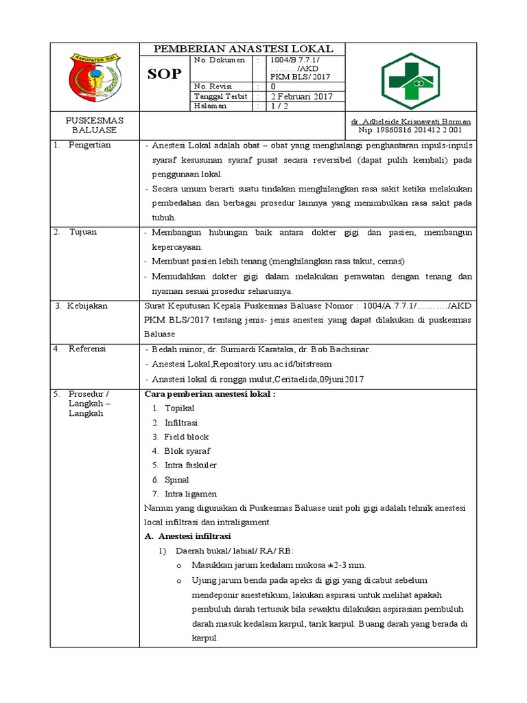 Sop Anastesi Lokal | PDF | Kajian Bahasa Asing | Sains & Matematika