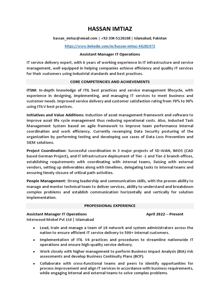 Hassan Imtiaz (CV) | PDF | Computer Network | Active Directory