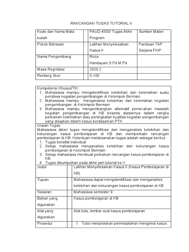 Rancangan Tugas Tutorial Ii Septika Nur Hafifah-856071433 | PDF