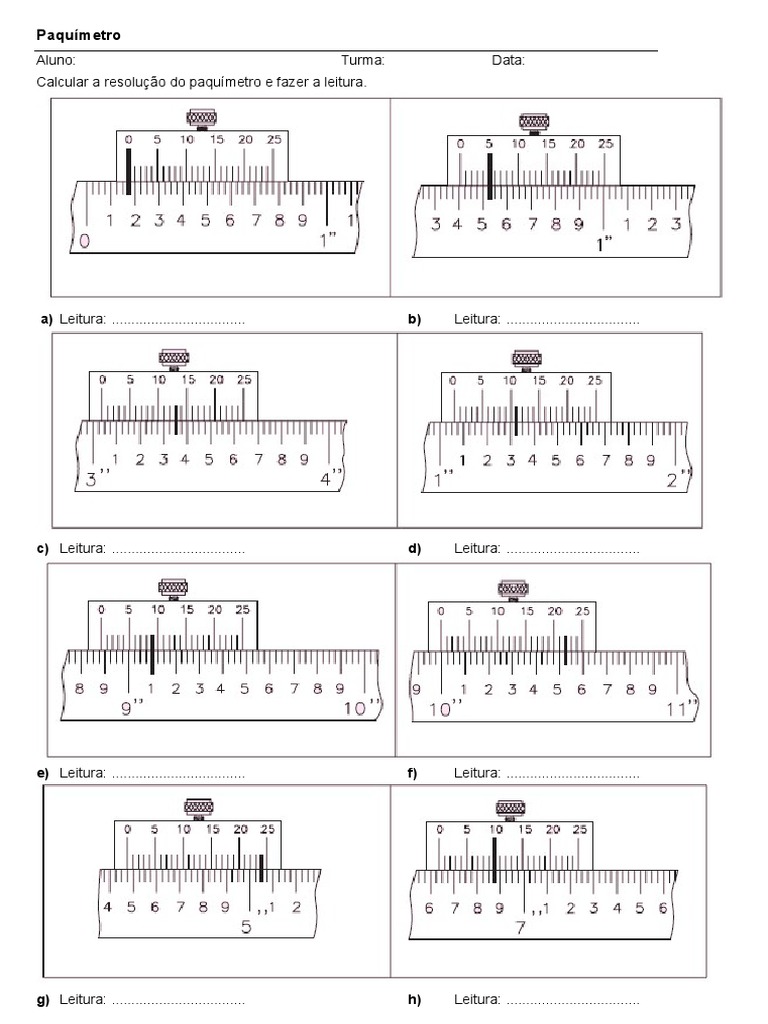 Exercícios - Paquímetro Polegada Milesimal | PDF