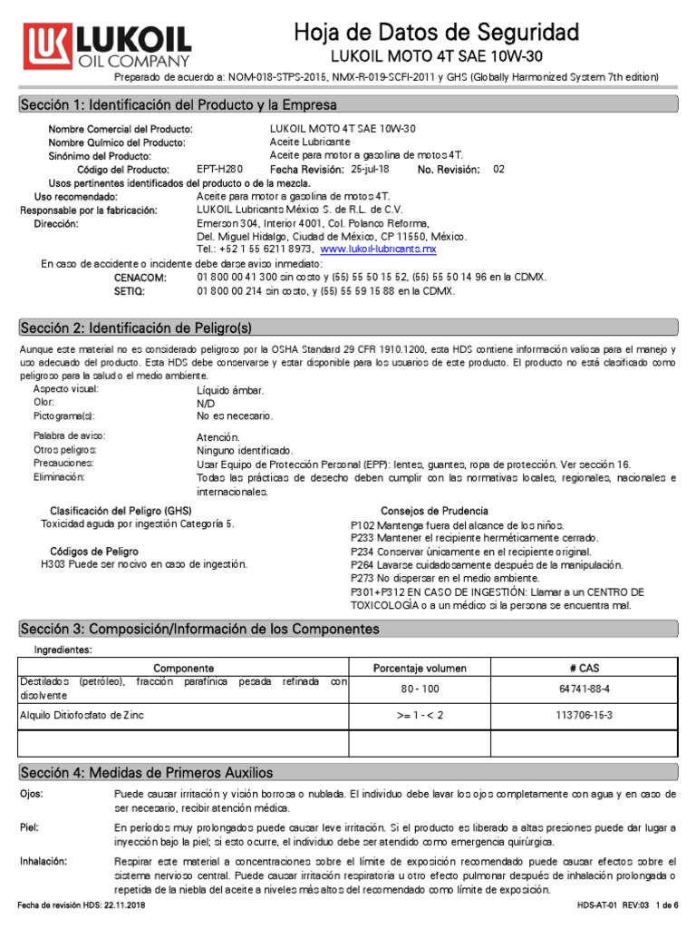Lubricante 10W30 4 Tiempos | PDF | Agua | La contaminación del agua
