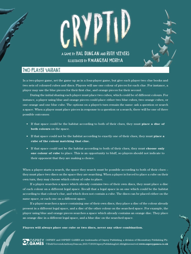 Cryptid 2player Rulesheet | PDF
