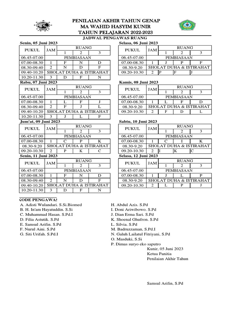 Jadwal Pengawas Pat 2023 | PDF