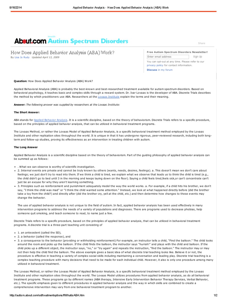 Applied Behavior Analysis - How Does Applied Behavior Analysis (ABA) Work | PDF | Behaviorism ...