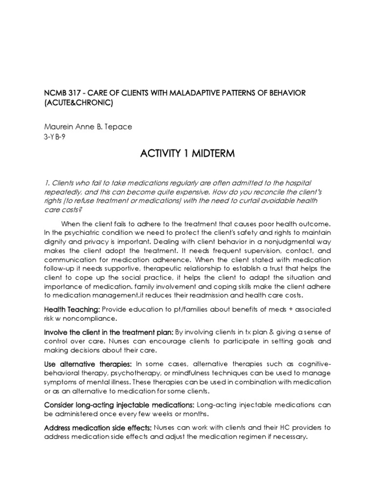 NCMB317 Act1 Midterm | PDF | Schizophrenia | Antipsychotic