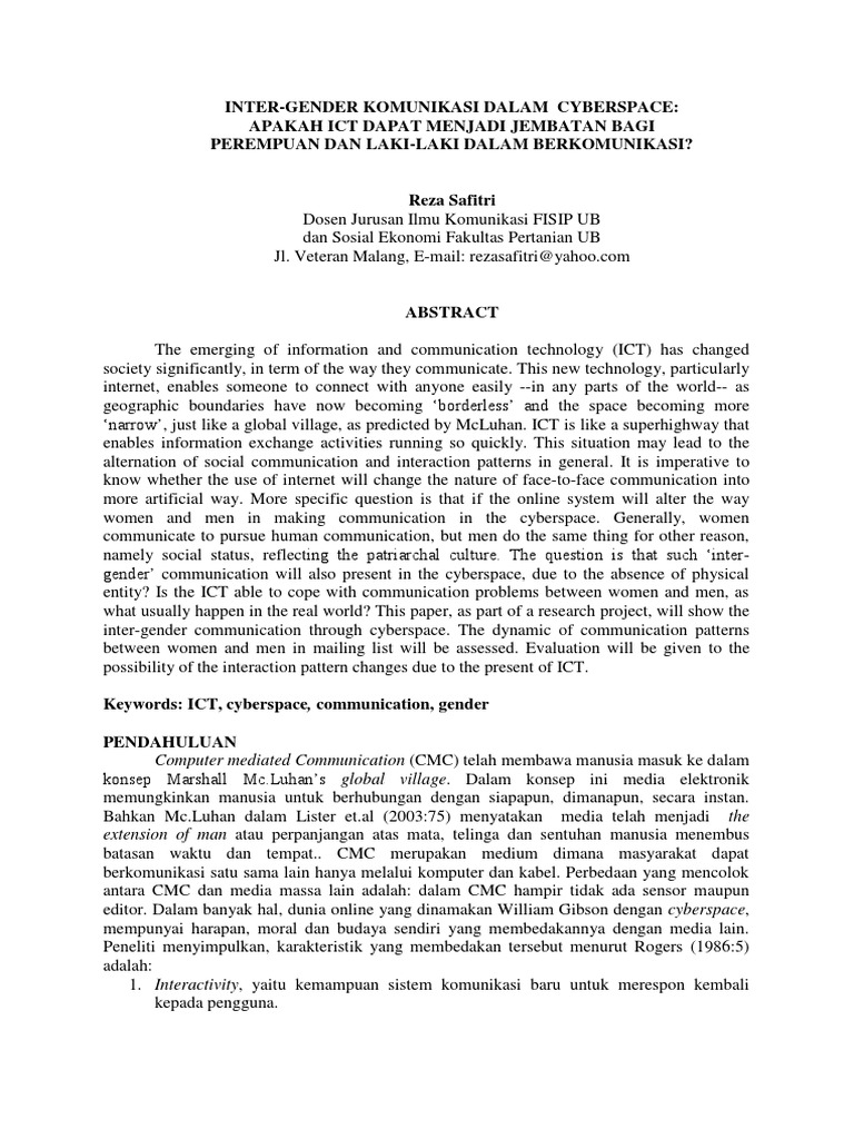 Inter Gender Komunikasi Dalam Cyberspace 2e059cb1 | PDF | Educational ...