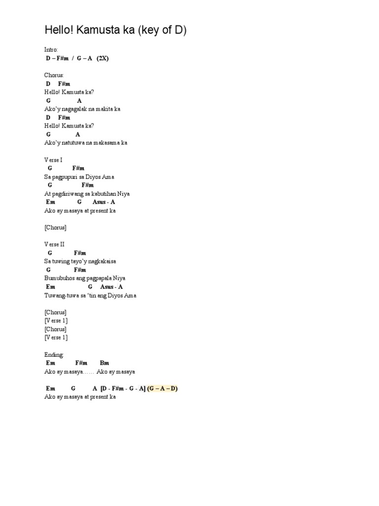 00 Hello! Kamusta Ka (Key of D) | PDF