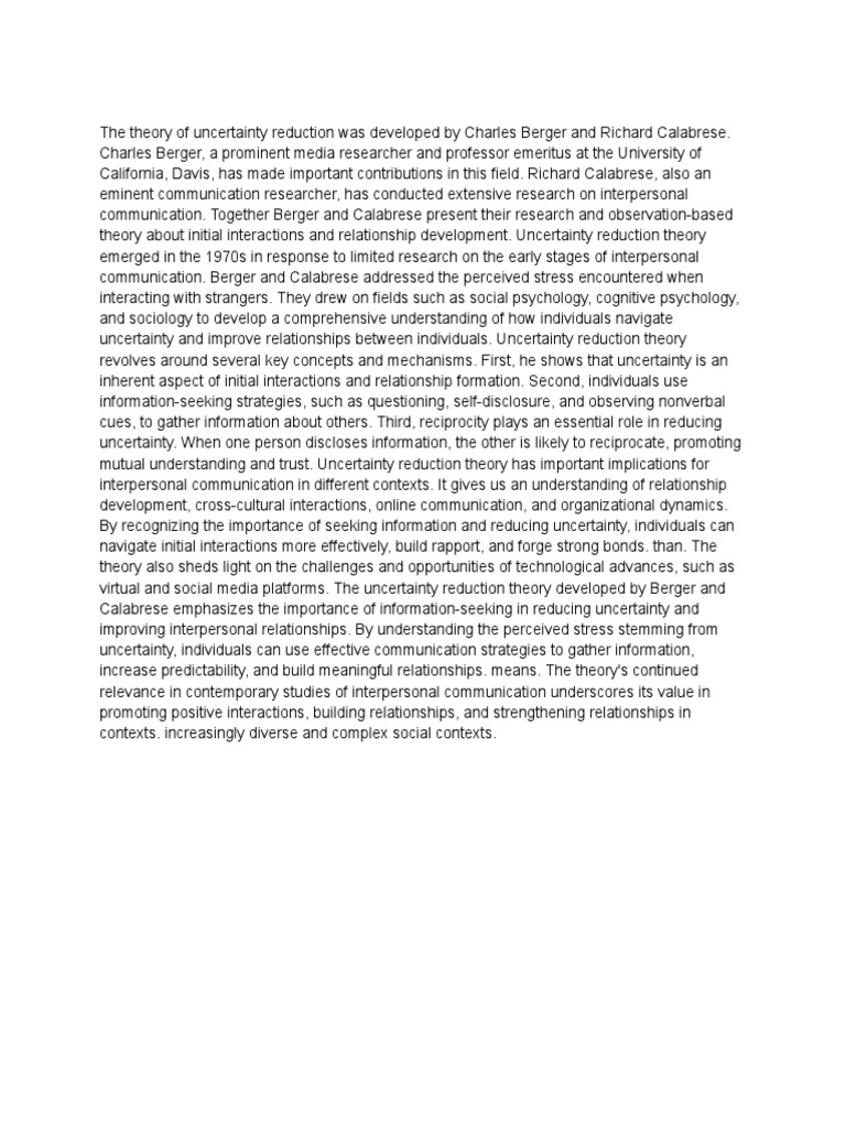 Uncertainty Reduction Theory | PDF | Interpersonal Communication ...
