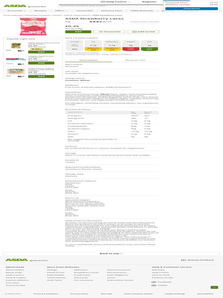 ASDA Strawberry Laces - ASDA Groceries | PDF | Candy | Fat