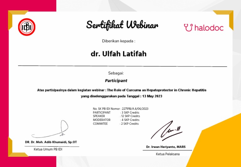 Sertifikat Webinar Halodoc The Role of Curcuma as Hepatoprotector in ...