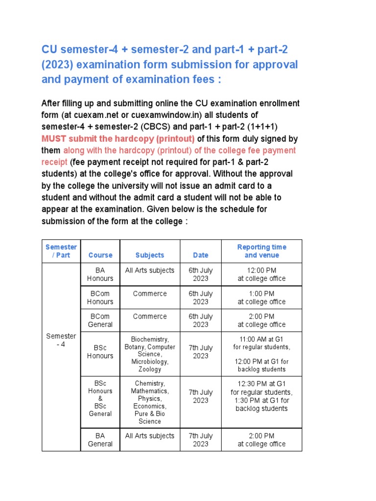 CU Exam Form Submission Guide | PDF | Bachelor Of Science | Bachelor Of ...