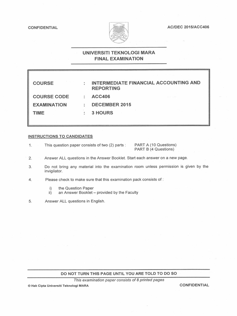 ACC406/407 Past Years Final Test Paper | PDF