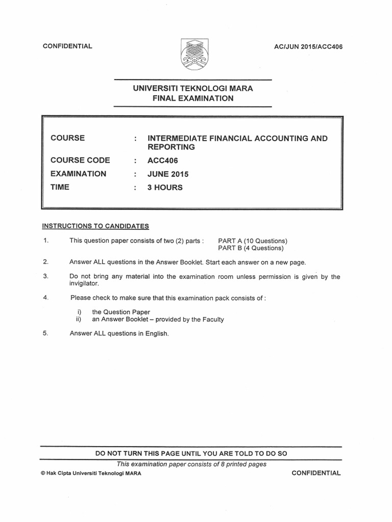 ACC406/407 Past Years Final Test Paper | PDF