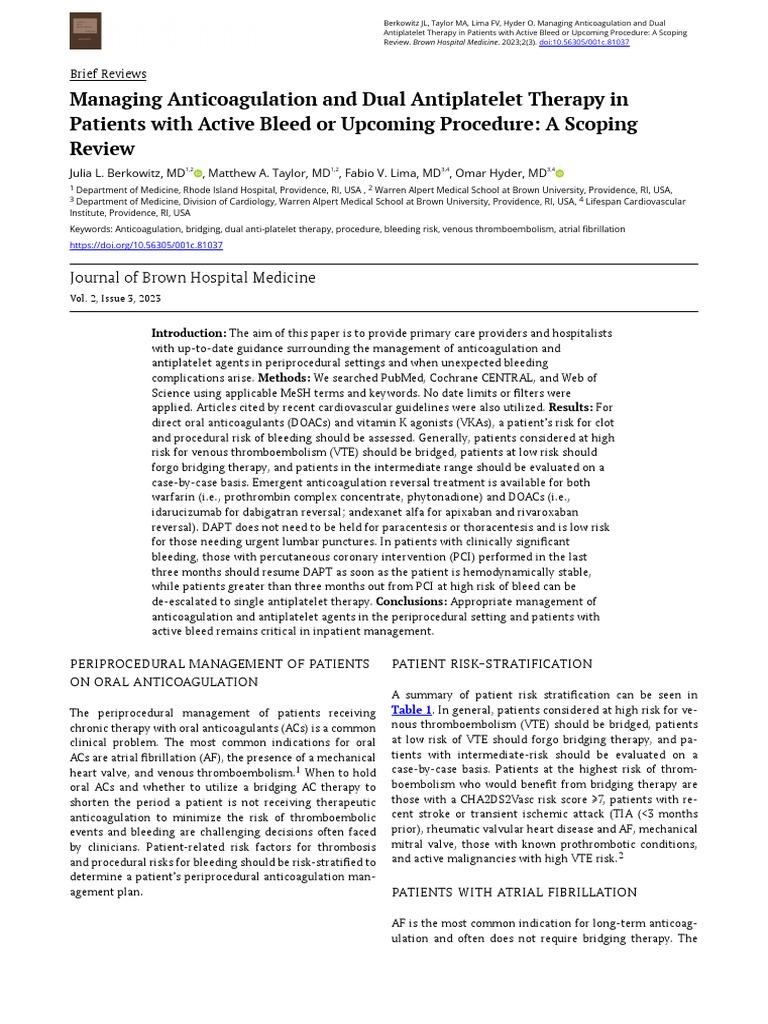 Managing Anticoagulation and Dual Antiplatelet Therapy in Patients With ...