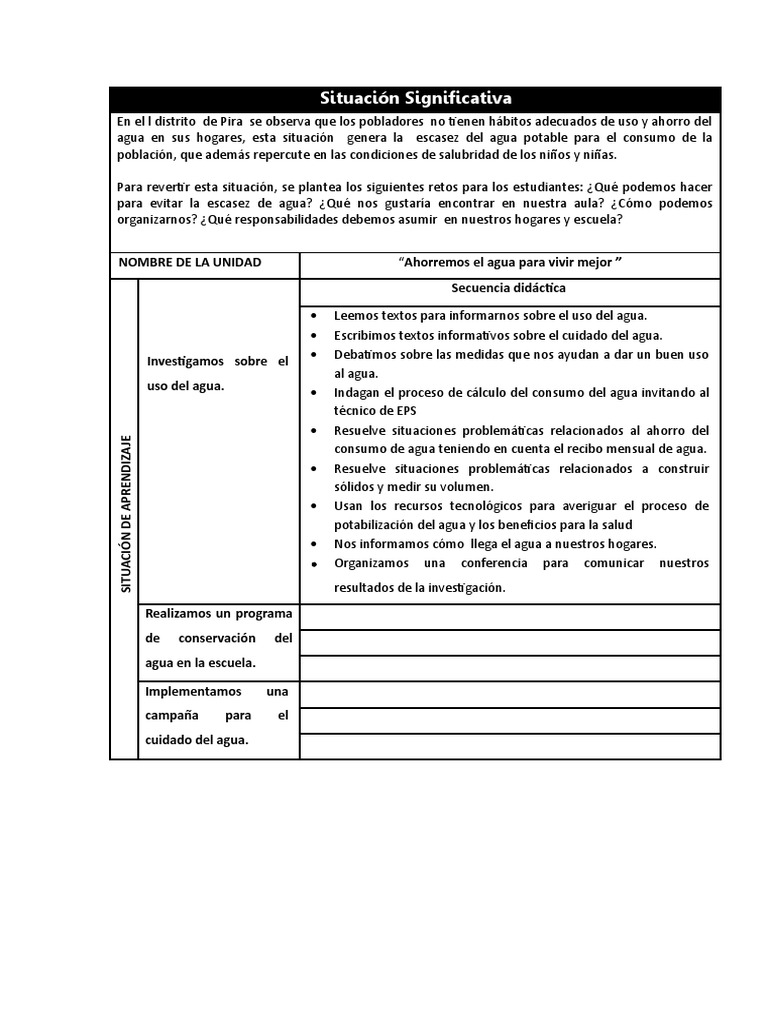 Matriz para Situación Significativa | PDF | Agua | Aprendizaje