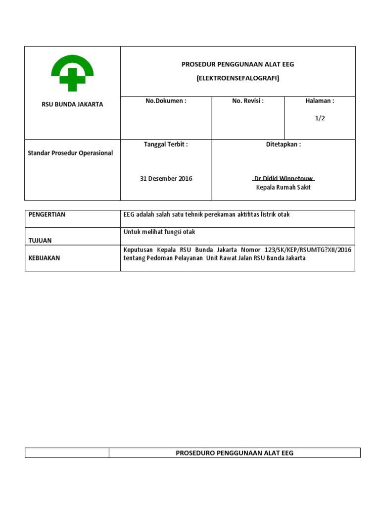 Sop Prosedur Penggunaan Alat Eeg | PDF
