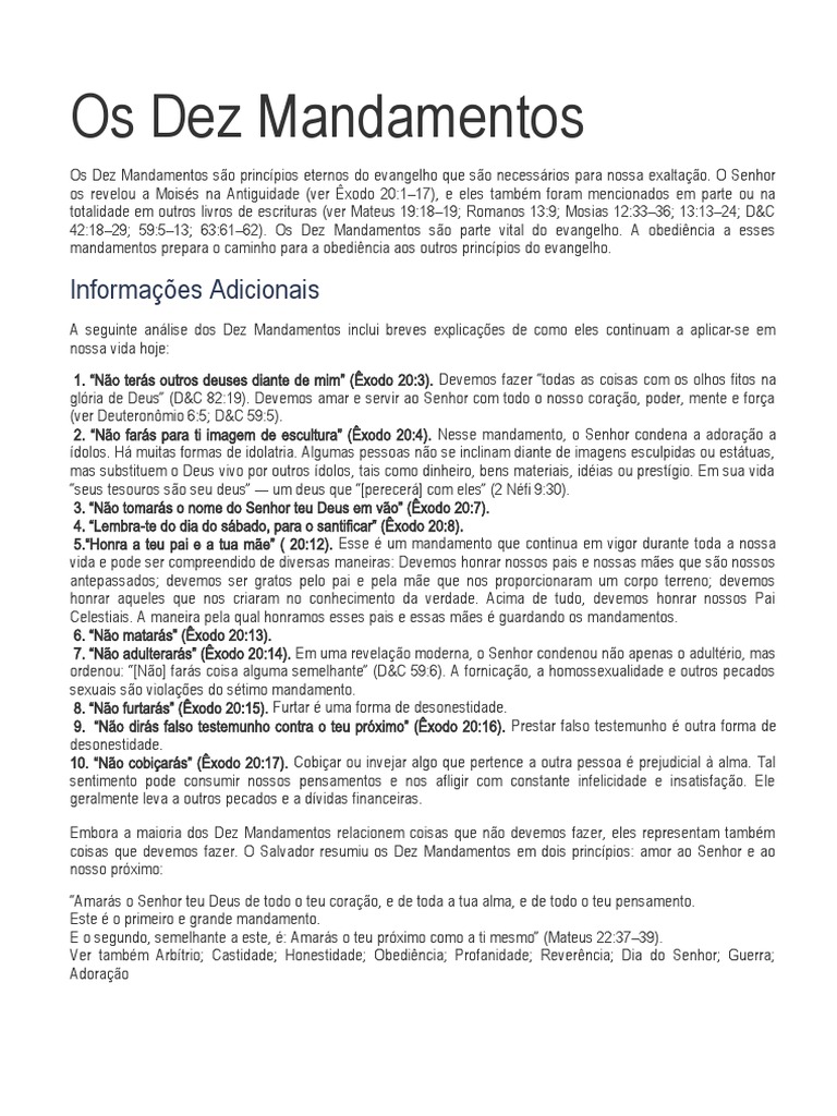 Os Dez Mandamentos Pdf Os Dez Mandamentos Idolatria