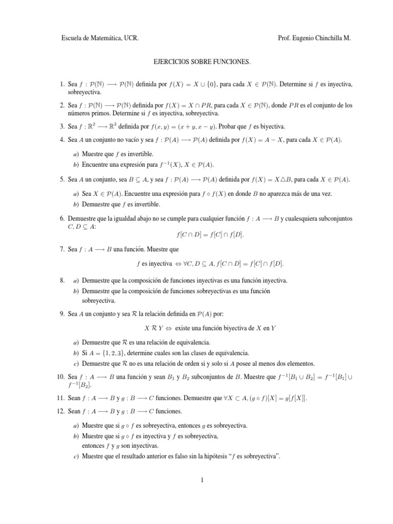 Ejercicios Sobre Funciones | PDF | Función (Matemáticas) | Funciones y mapeos