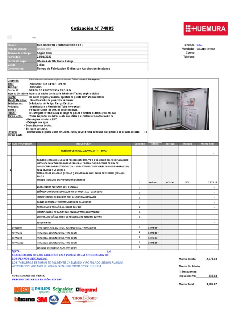 Cotizacion Tablero General EMR | PDF | Cobre | Materiales