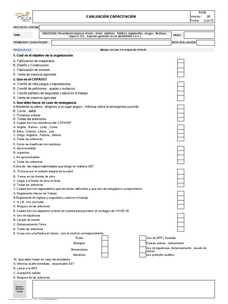 RA36-Evaluación Capacitación Induccion | PDF