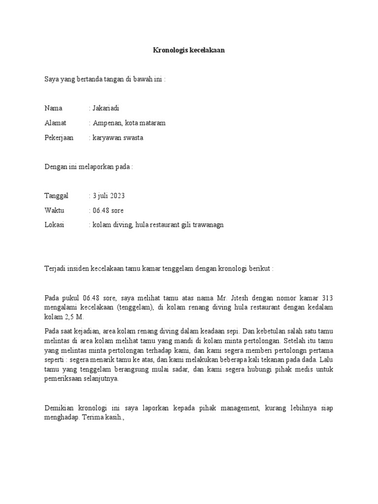 KRONOLOGI KECELAKAAN | PDF