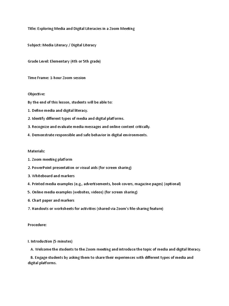 Detailed Lesson Plan 1 | PDF | Mass Media | Literacy