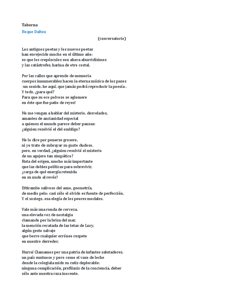 Dalton, Roque - Taberna | PDF | Poesía | Adultos jóvenes
