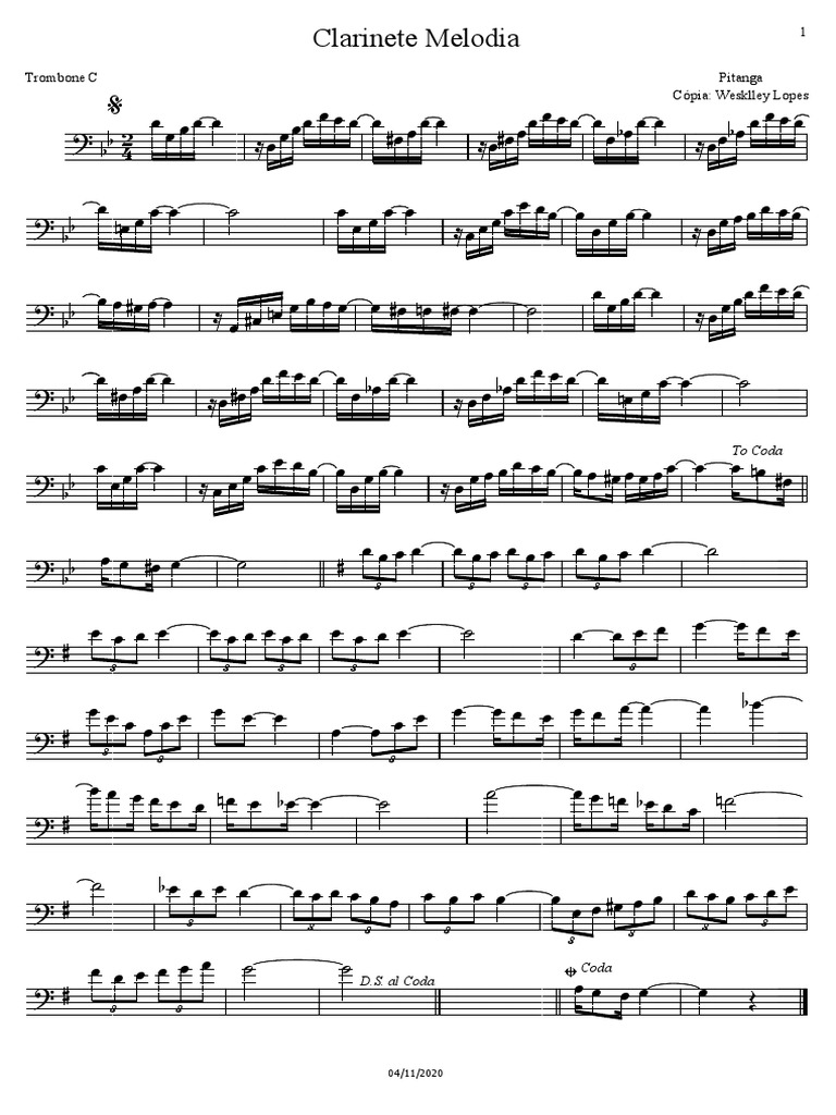 Clarinete Melodia Para Trombone C | PDF