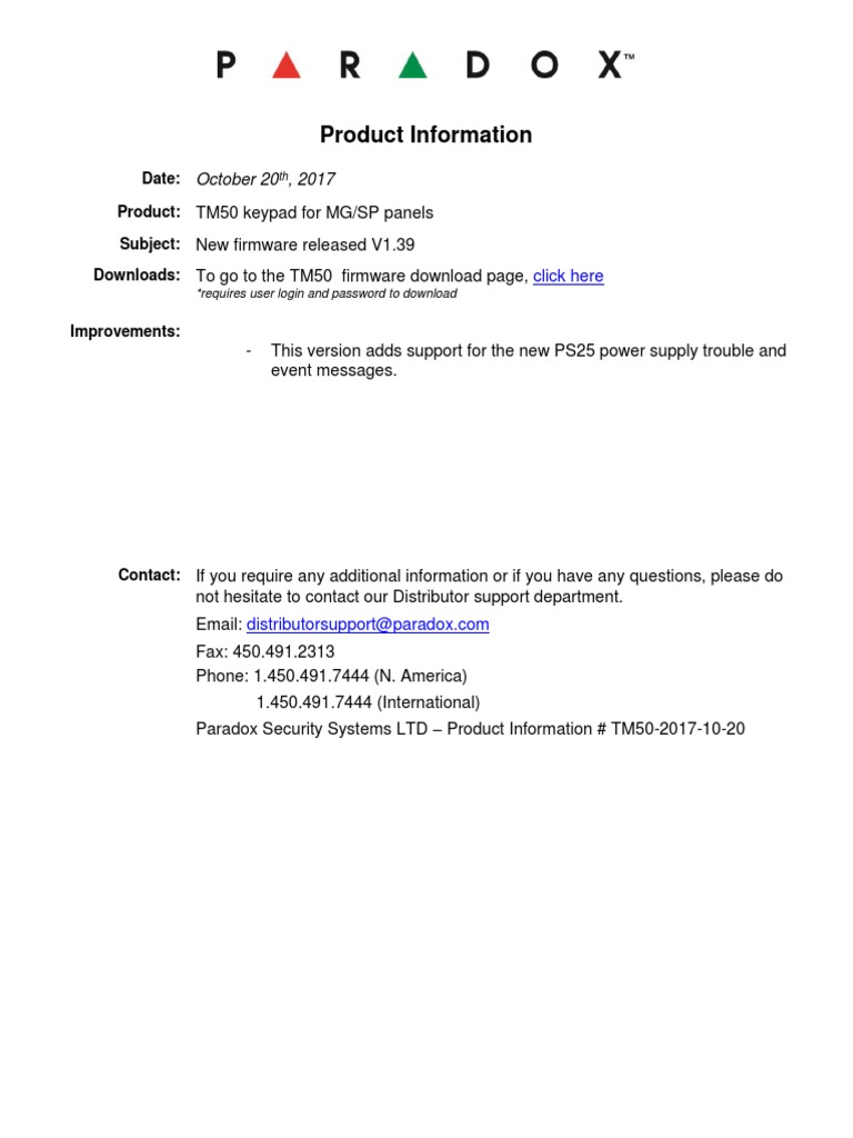 TM50 V1.39 Firmware For MG and SP | PDF