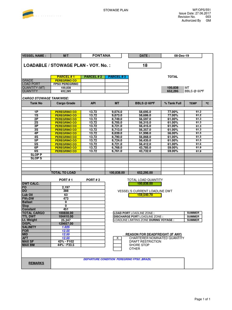 Stowage Plan VOY18 | PDF | Shipping | Ships