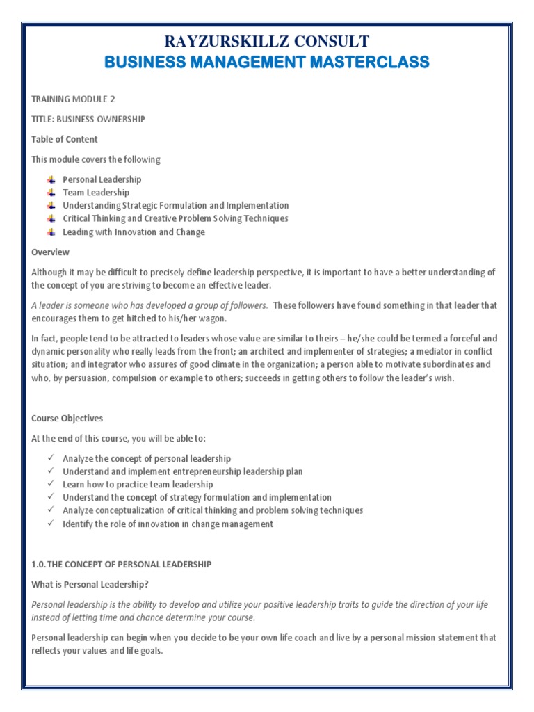 MODULE 3 - LEADERSHIP AND BUSINESS GROWTH STRATEGIES - Davidson Lucas ...