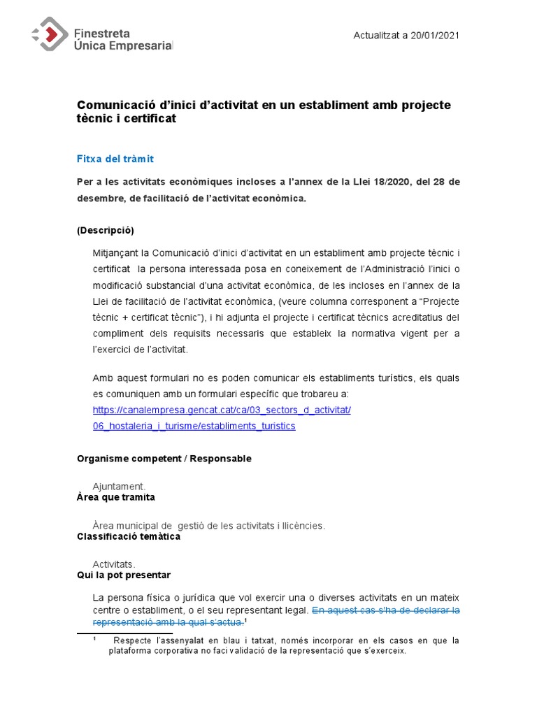 Comunicacio Inici Modificacio Substancial Activitat Establiment Amb ...