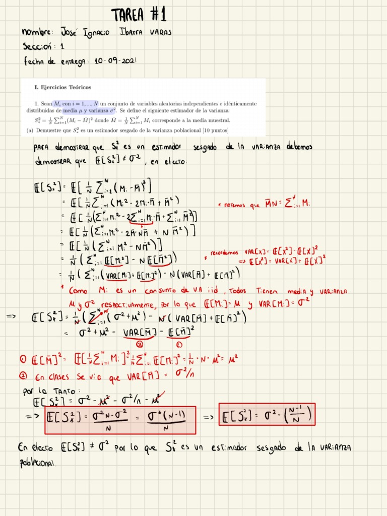 Tarea 1 Estadística Pdf Estimador Economía Matemática
