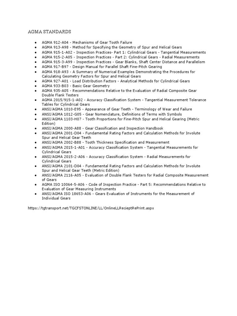 List of Gear Standards - Agma | PDF