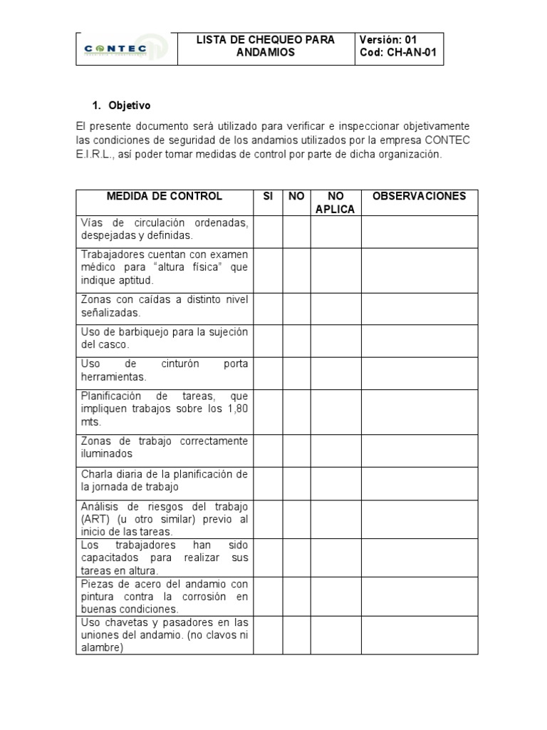 Check List Andamios | PDF | Andamio