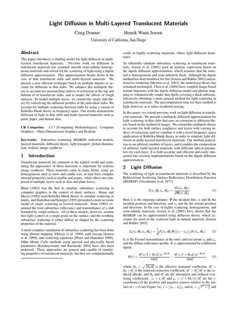 Light Diffusion in Multi-Layered Translucent Materials | PDF | Reflectance | Rendering (Computer ...