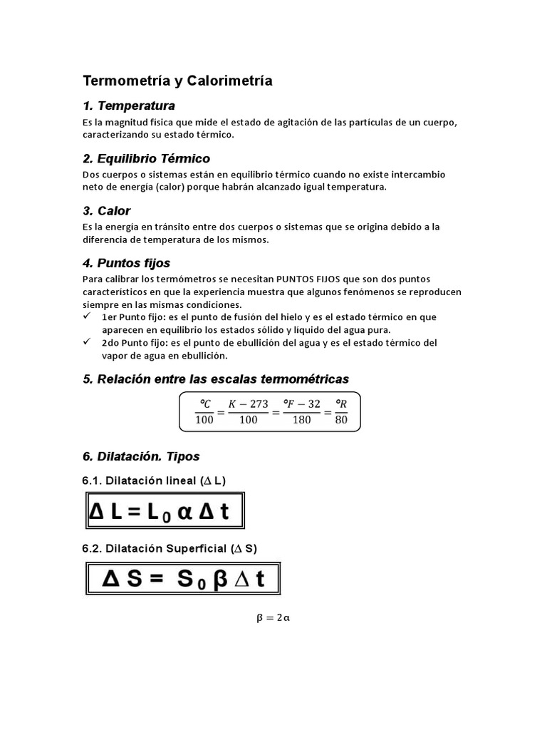 Resumen de Termometría y Calorimetría | PDF | Ciencia y matemáticas