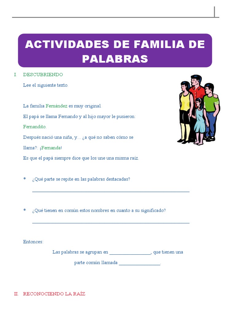 Actividades de Familia de Palabras para Cuarto Grado de Primaria | PDF ...