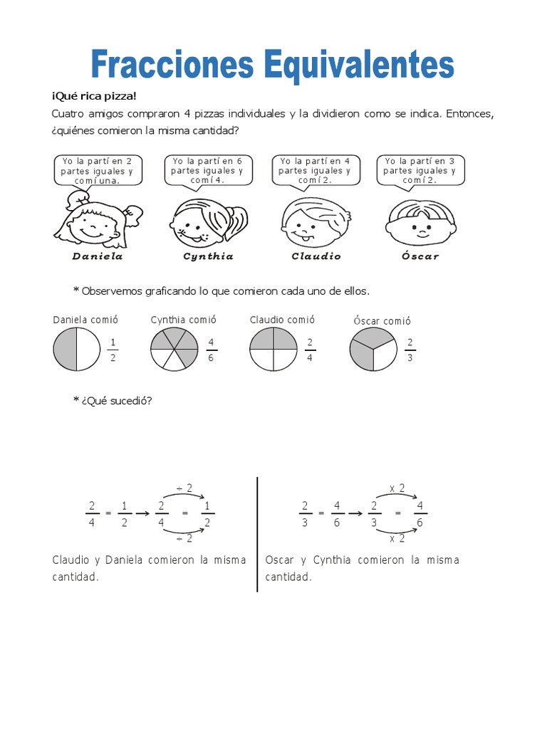 Ejercicios de Fracciones Equivalentes para Cuarto de Primaria | PDF